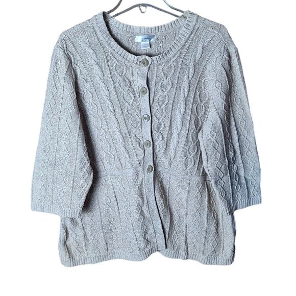 CJ Banks | Sweaters | Cable Knit Button Front Cardigan Sweater Beige ...